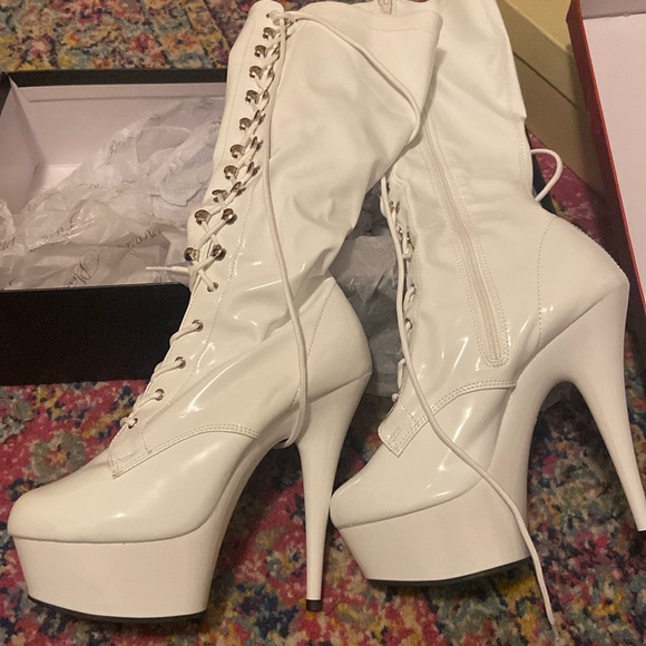 Pleaser | Shoes | Pleaser Delight Patent Leather White Knee High Dancer ...